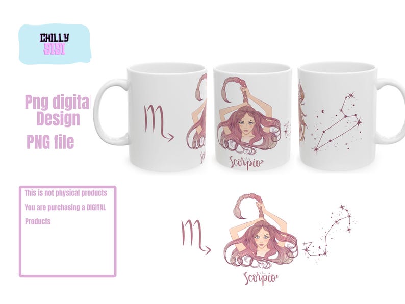 Scorpio Zodiac Sign Mug Wrap PNG, 11oz and 15oz, Horoscope Wrap ...