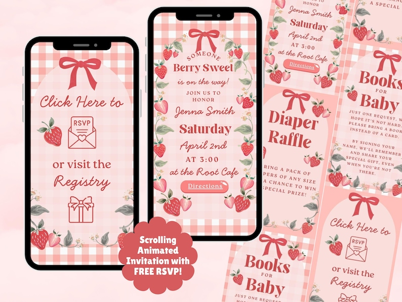 Berry Sweet Baby Shower Animated Invitation, Scrolling Invitation ...