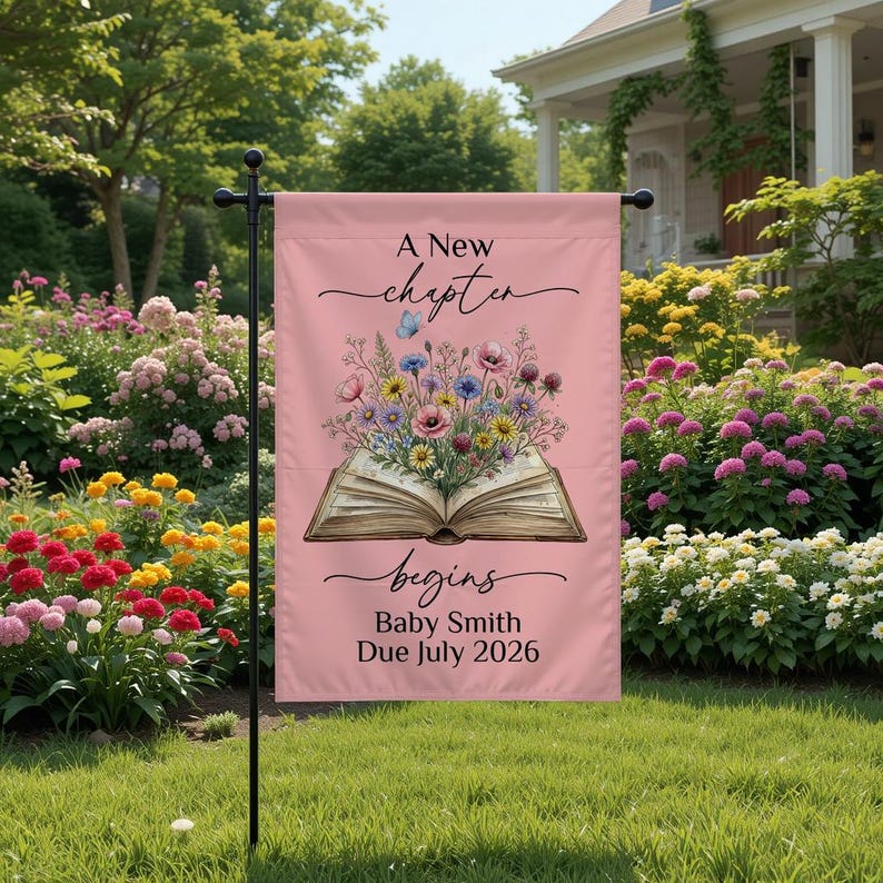 A New Chapter Begins Baby Shower Yard Flag, Storybook Pregnancy ...