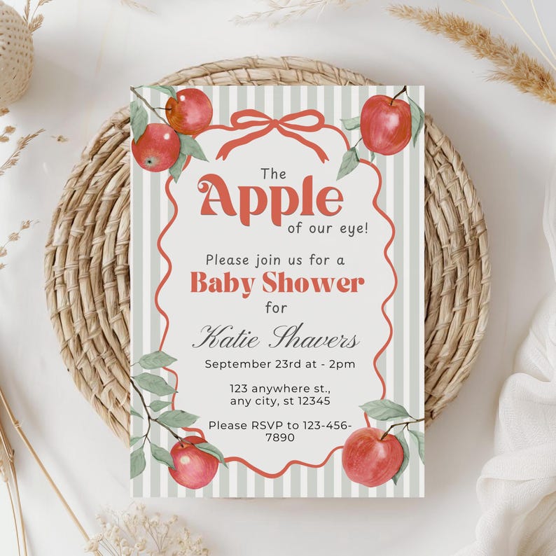 Baby Shower Invitation Apple, Editable Canva Evite for Apple Baby ...