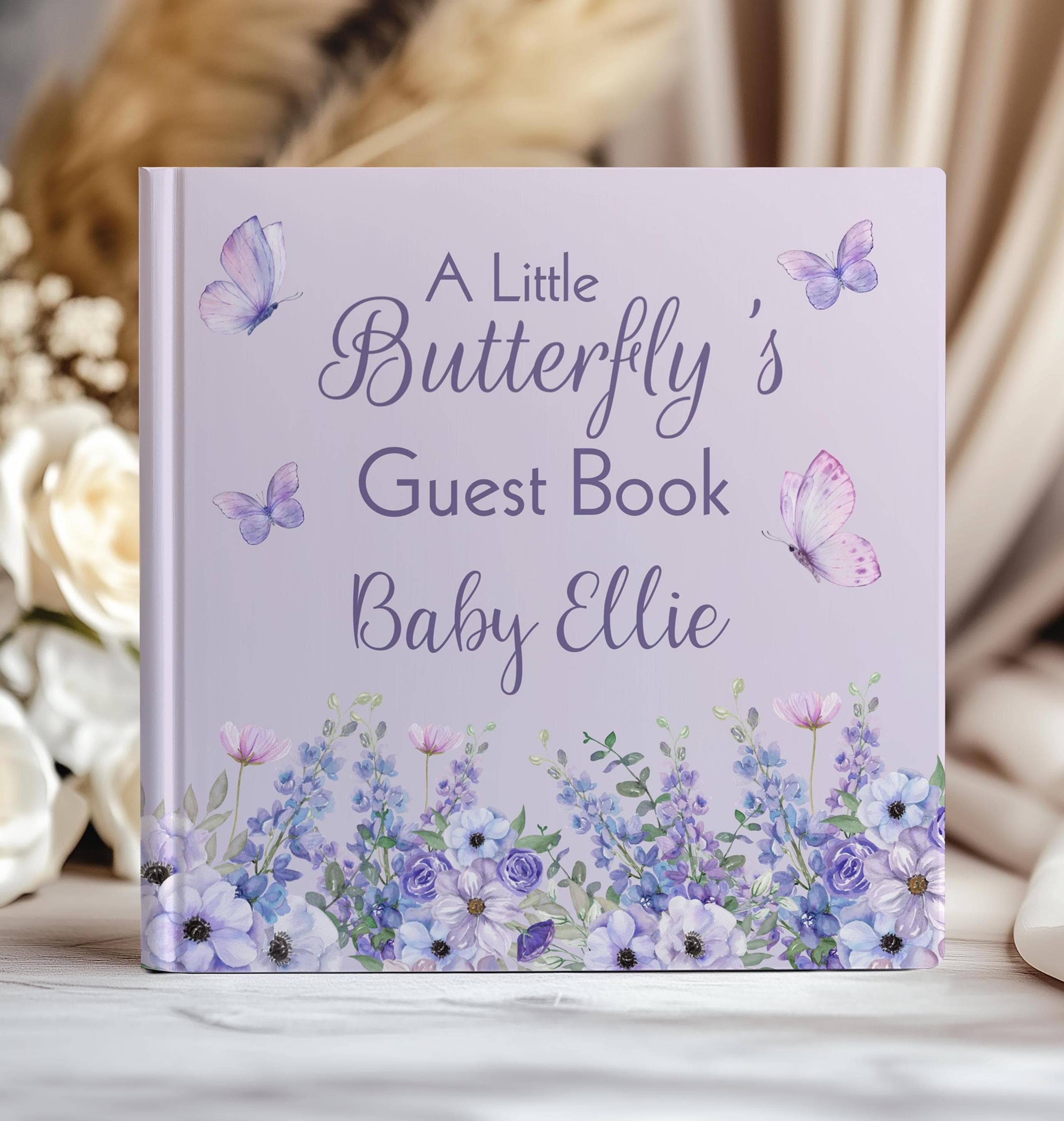 Butterfly Baby Shower Guest Book: Lavender Wildflower, Personalized ...