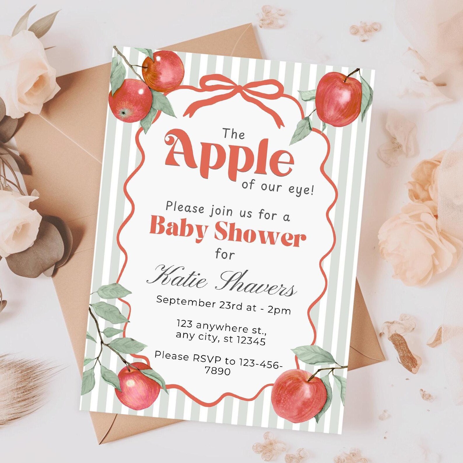 Baby Shower Invitation Apple, Editable Canva Evite for Apple Baby ...