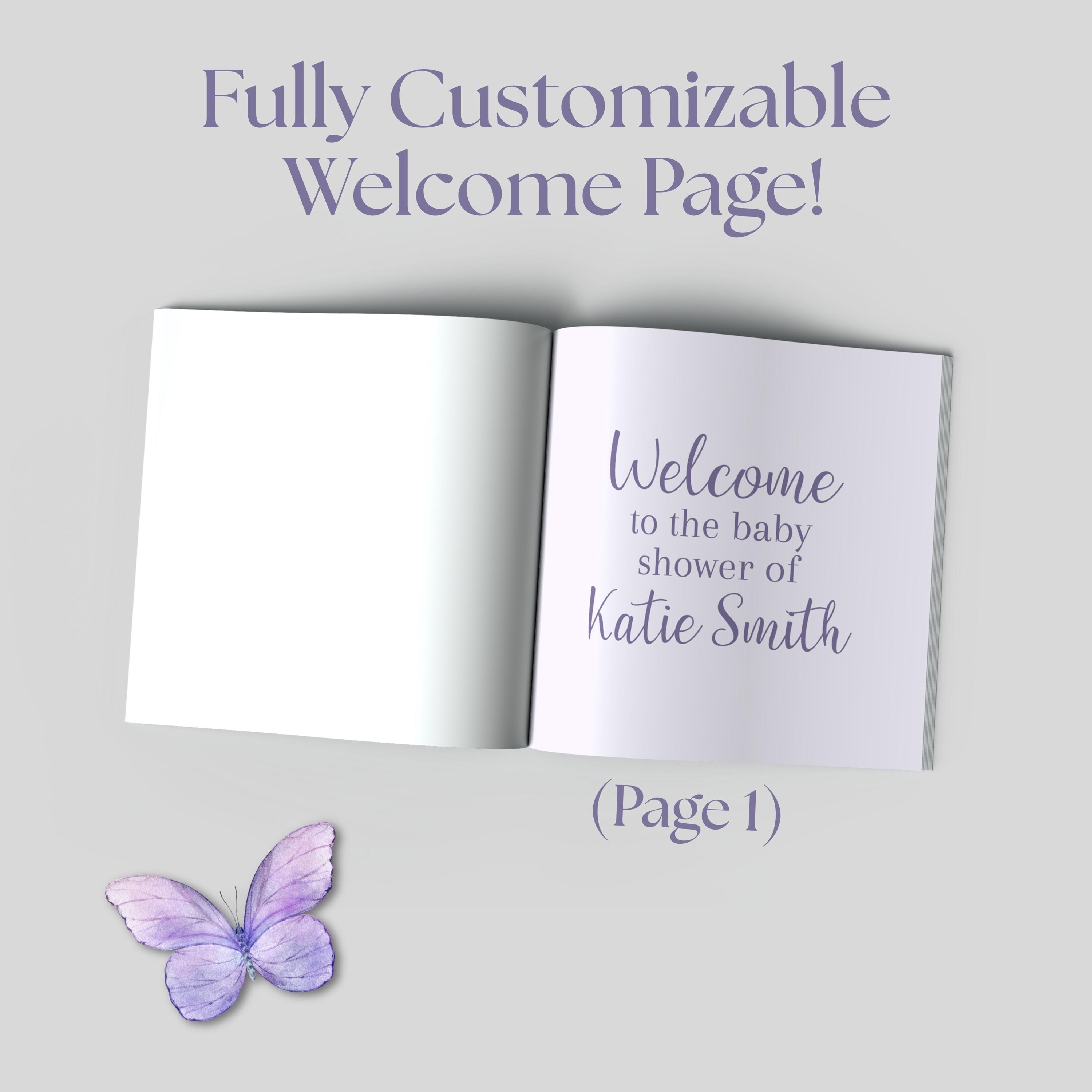 Butterfly Baby Shower Guest Book: Lavender Wildflower, Personalized ...