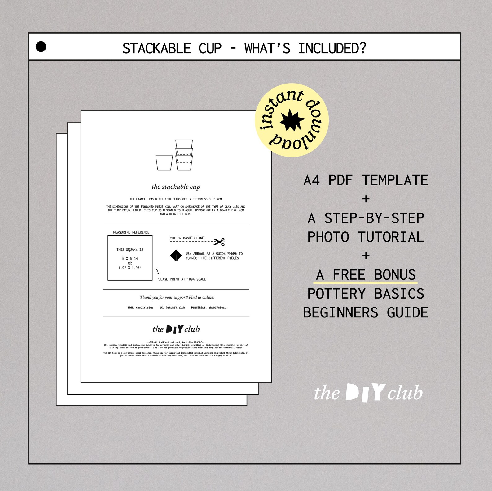 Printable Pottery TEMPLATE Cup and Tea Strainer SET Bundle - With ...