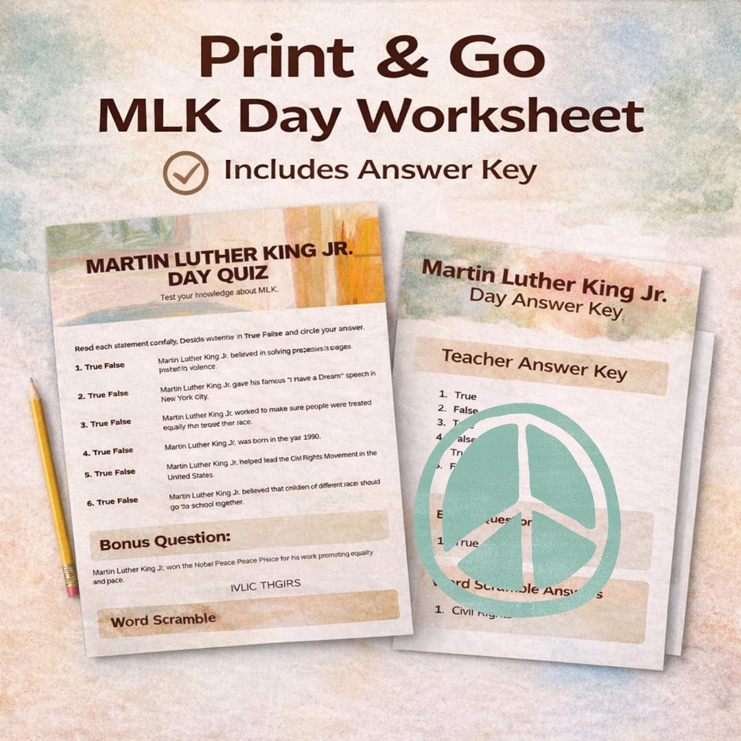 Martin Luther King Jr Day Worksheet | MLK Quiz Printable With Answer ...