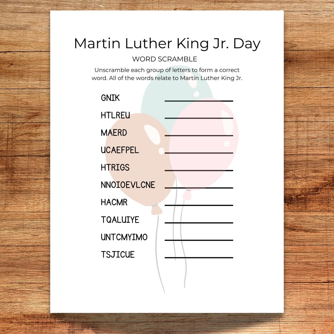 Martin Luther King Jr Day Word Scramble | MLK Printable Worksheet ...
