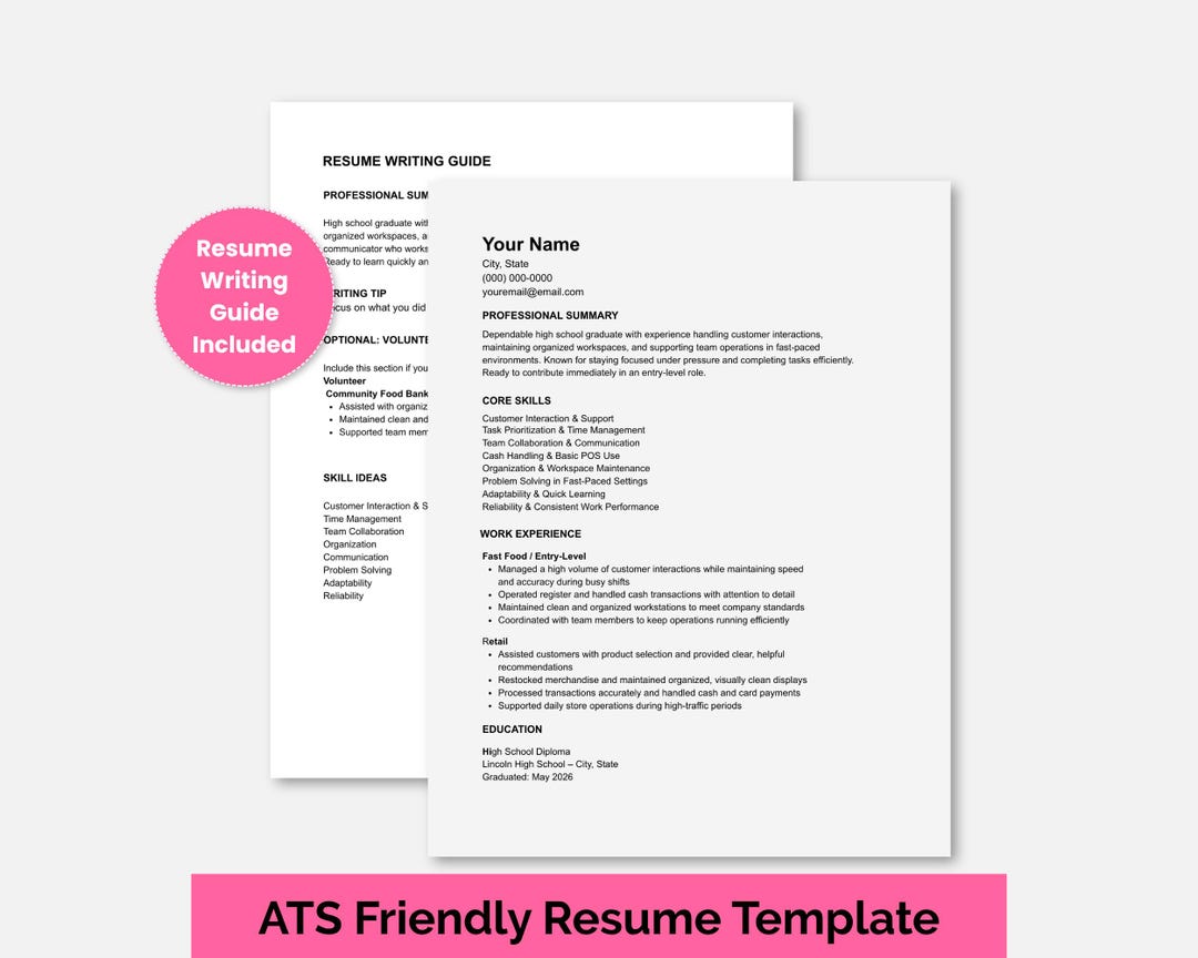ATS Friendly Resume Template | Entry Level Resume | Simple Professional ...