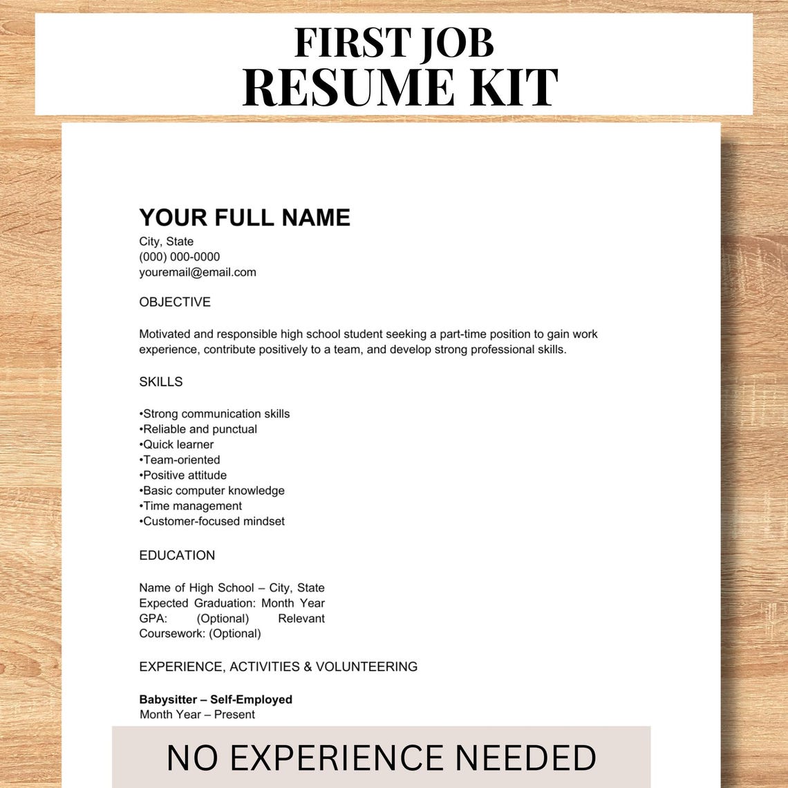 Resume Template for Teen With No Experience | First Job Application Kit ...