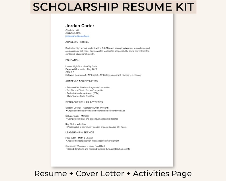 Scholarship Resume Template for High School | Academic Resume + Cover ...