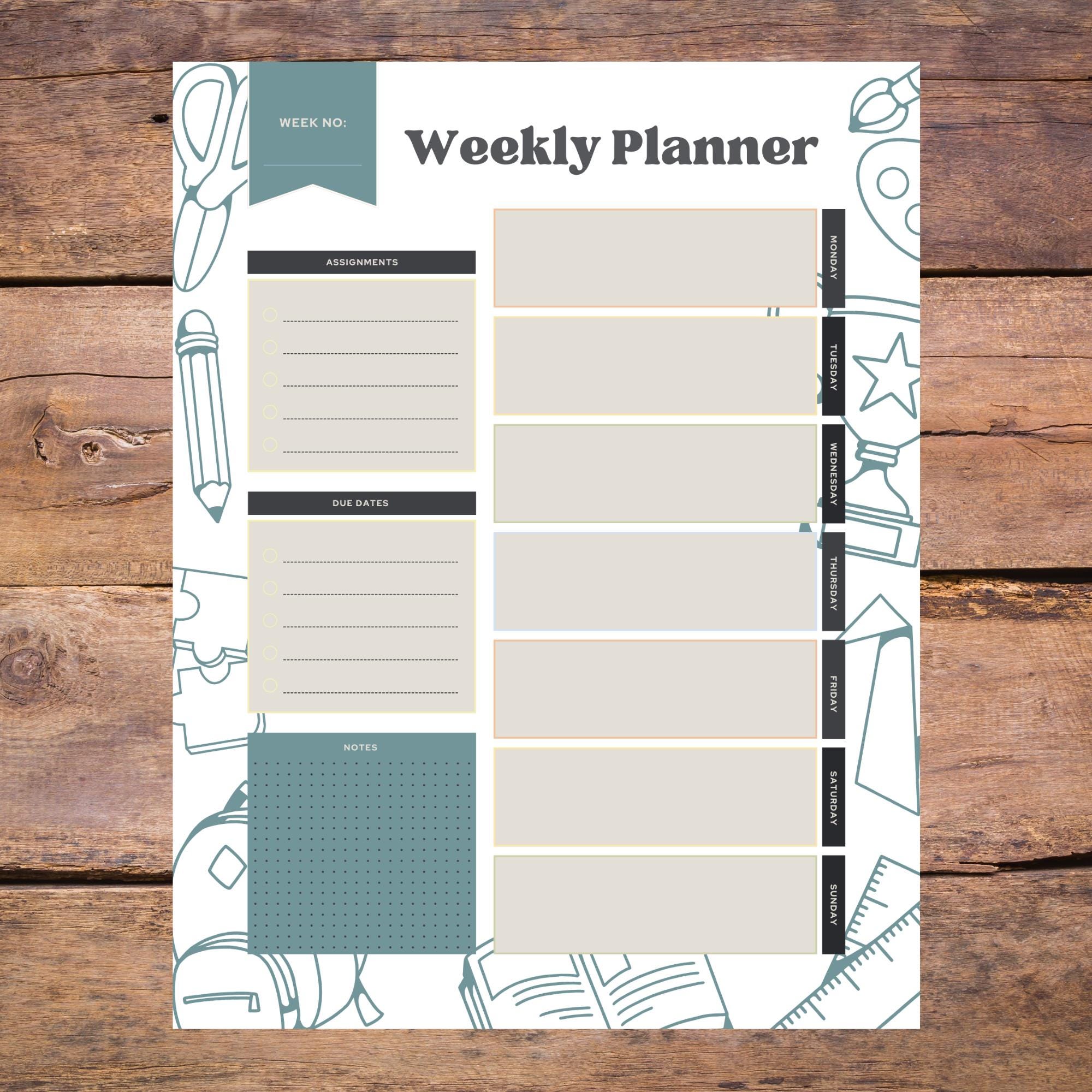 Weekly Student Planner Printable PDF | Undated Homework Organizer ...