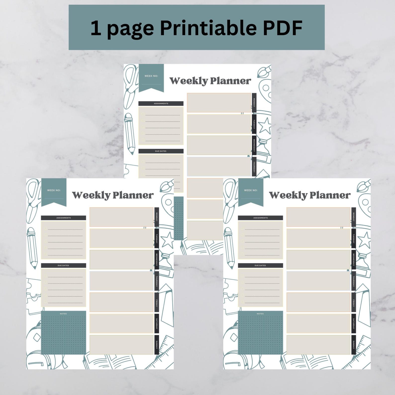 Weekly Student Planner Printable PDF | Undated Homework Organizer ...