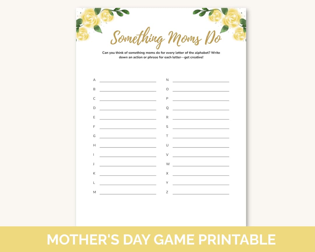 Mother's Day Game Printable | Something Moms Do A-Z Game | Mother's Day ...