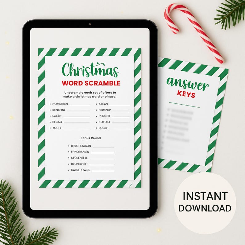 Christmas Word Scramble | Holiday Activity Sheet & Answer Key (PDF) - Etsy
