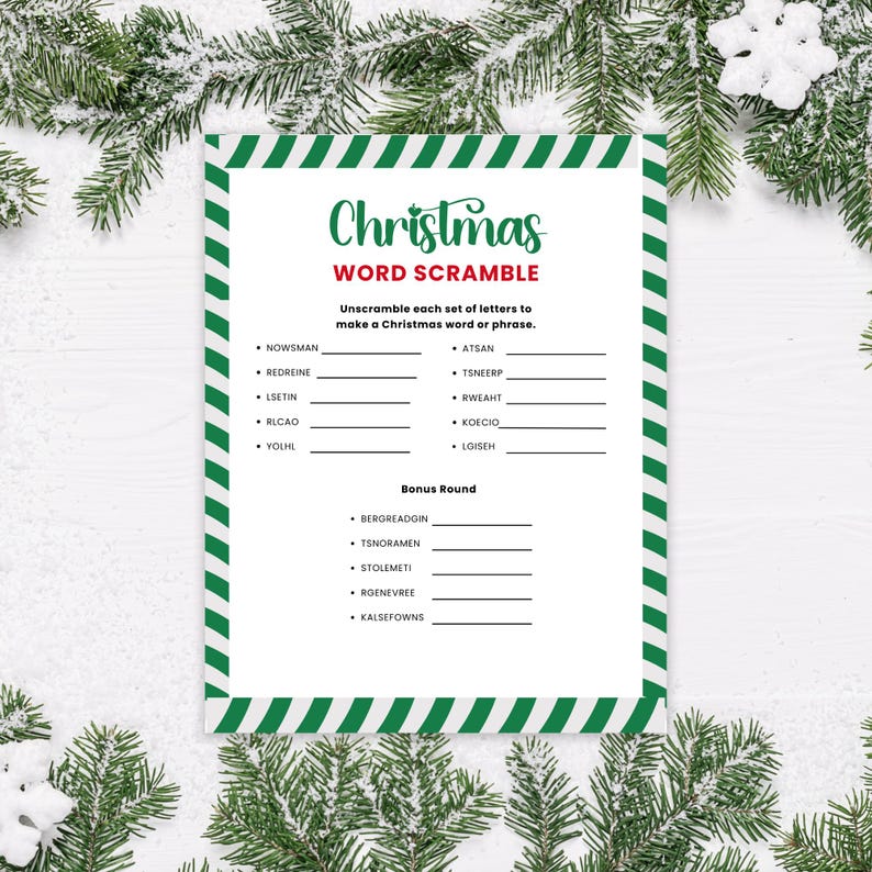 Christmas Word Scramble | Holiday Activity Sheet & Answer Key (PDF) - Etsy