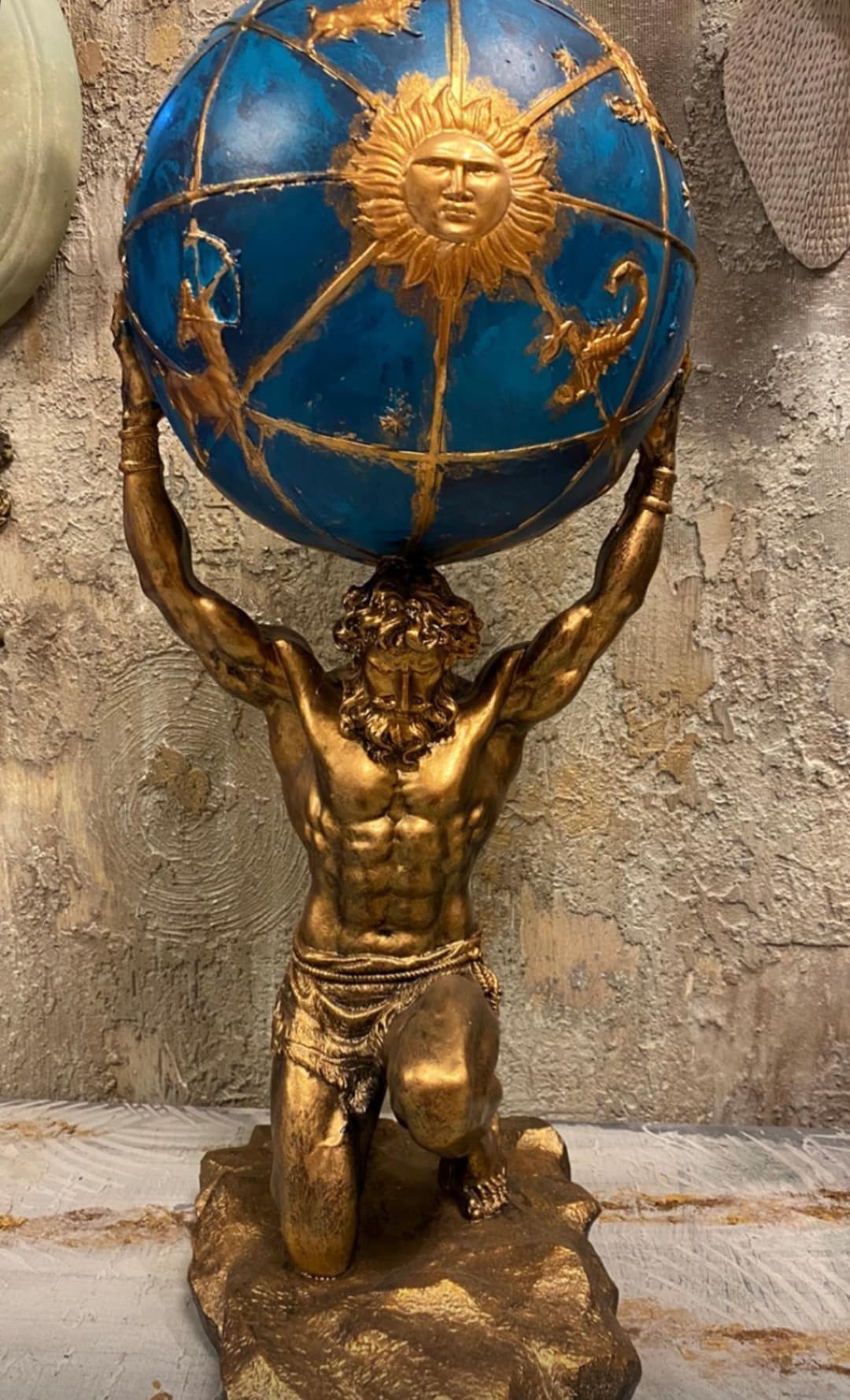 Vintage Atlas Carrying the World Statue, World Sculpture, Antique Style ...