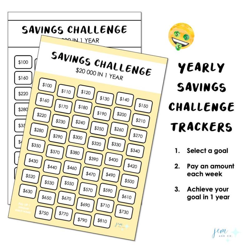 Yearly Savings Challenge Trackers 6 Goal Options - Etsy