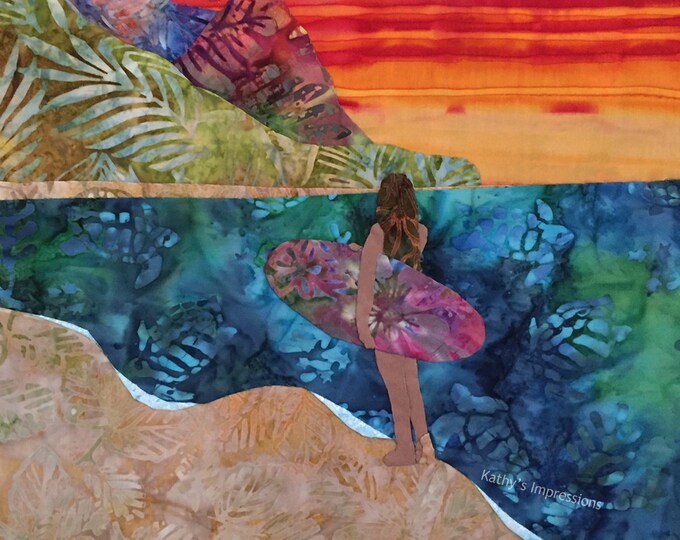 Surfer Girl Beach Fabric Quilt Panel Surfer Purple Surfboard - Etsy