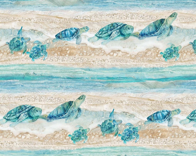 Coastal Sea Turtles Beach Sand Ocean Fabric by the Yard or Half Yard ...