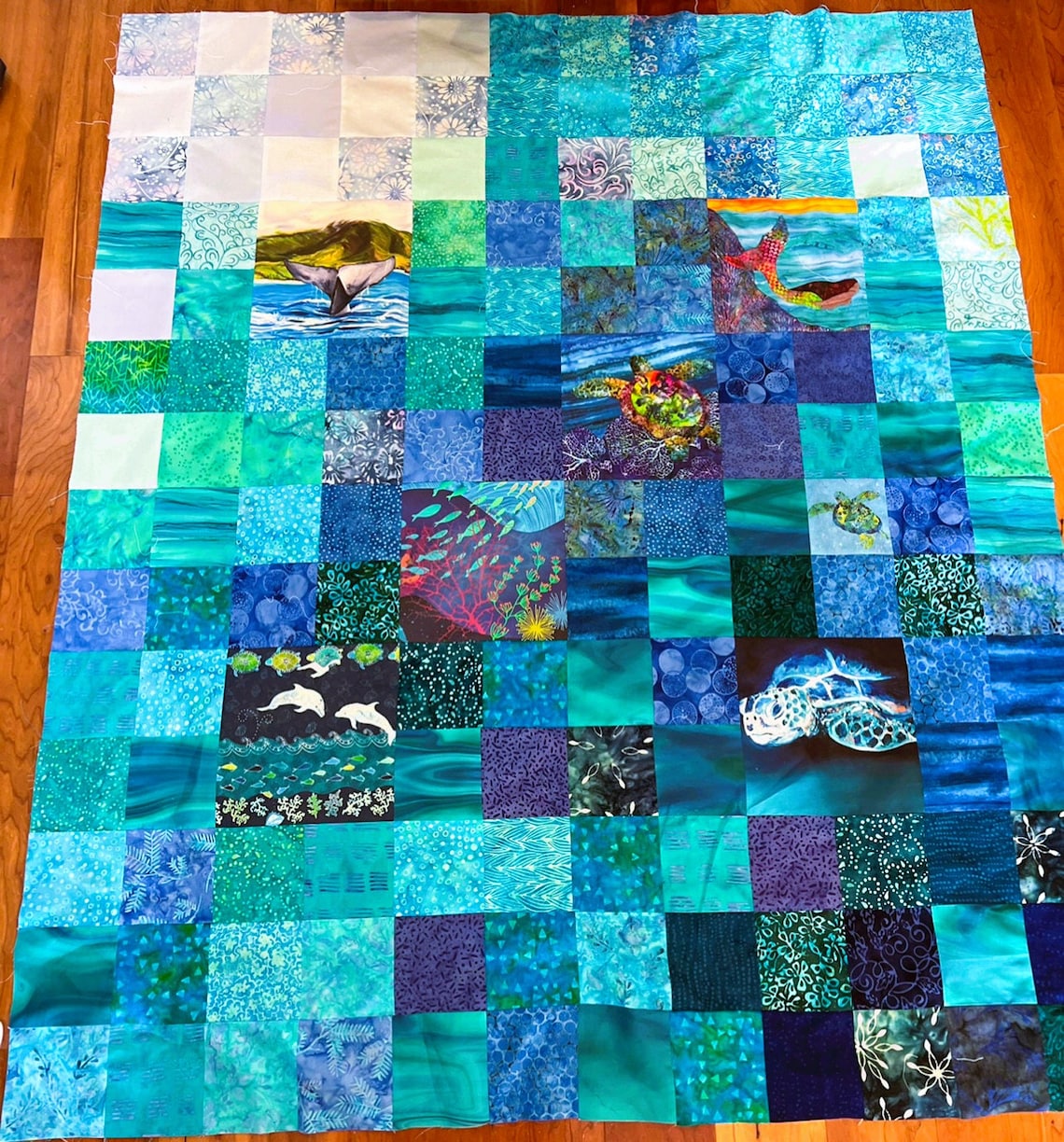 Ocean Reef Fish Fabric Quilt Block Waves Beach Sand School Sea Anemone ...