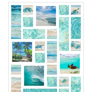 Perfect Beach Day Fabric Panel Quilt Square Blue Skies Turquoise Ocean ...