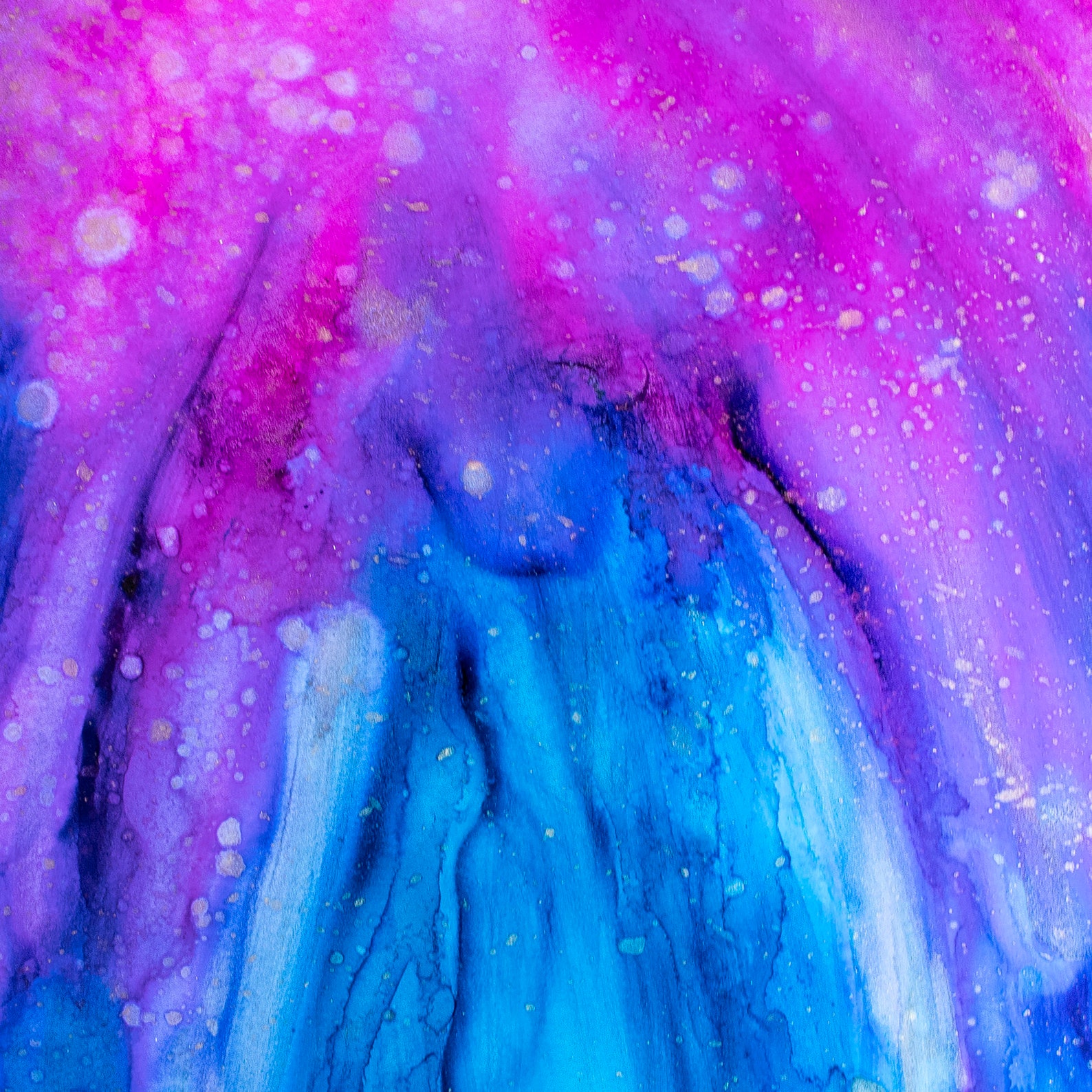 Bright Pink Blue Watercolor Ocean Water Fabric Quilt Panel Purple Rain ...