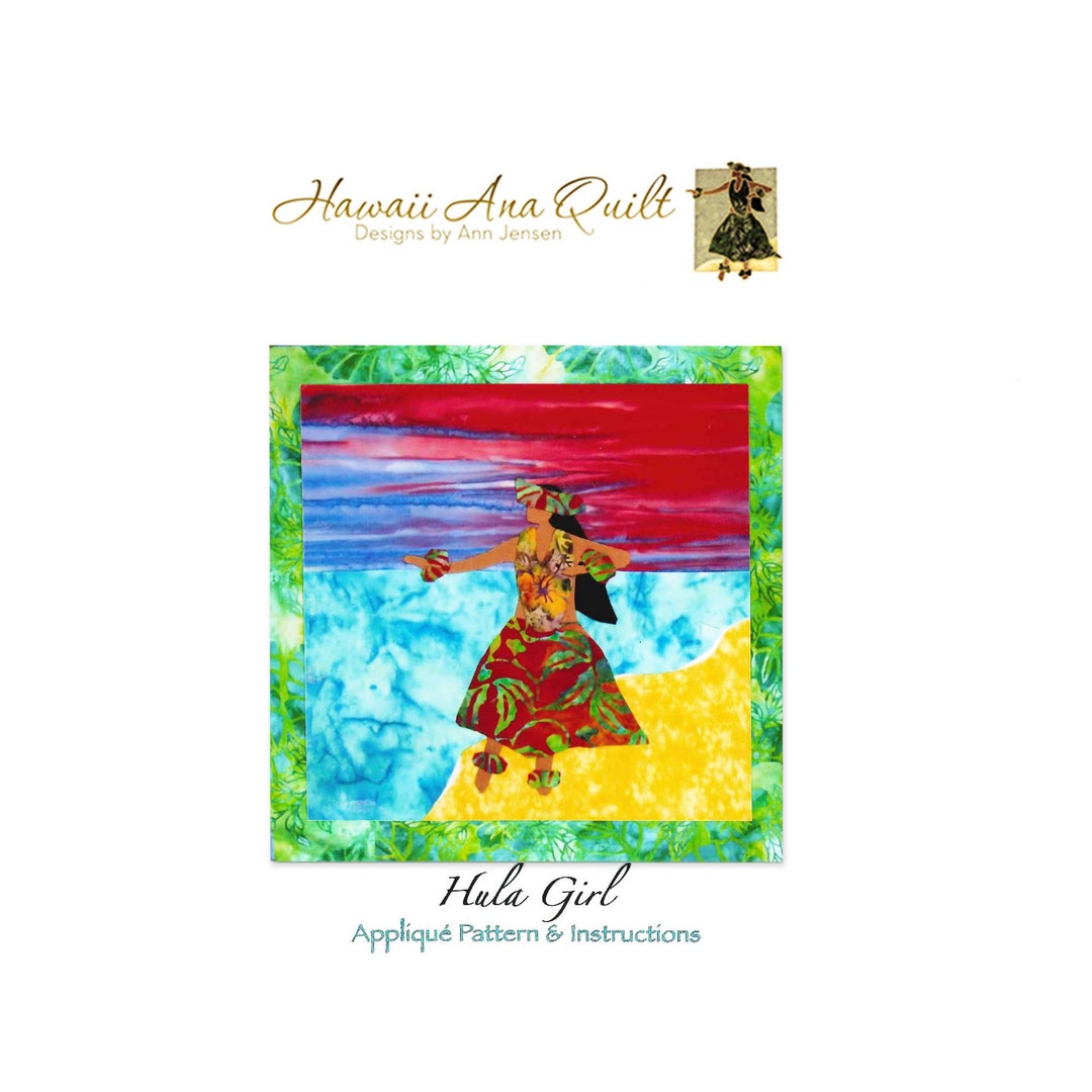 Quilt Pattern Hawaiian Hula Dancer on Beach Raw Edge or Needle Turn ...