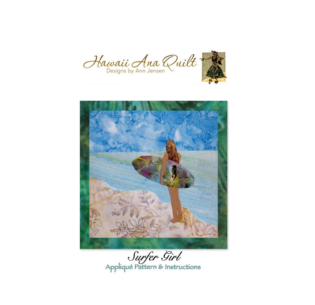 Quilt Pattern Surfer Girl Surfing Beach Babe Raw Edge or Needle Turn ...