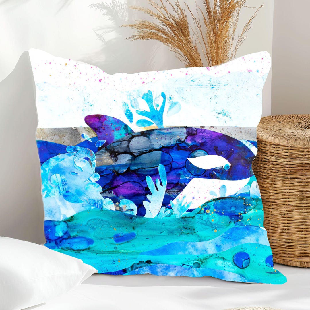 Orca Whale Velvet Pillow Cover Under the Sea Ocean Beach Reversible ...