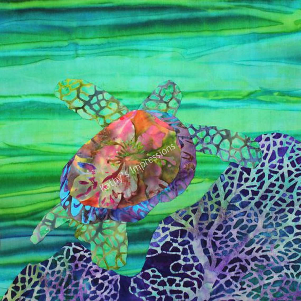 Quilt Pattern Tropical Honu SEA TURTLE Raw Edge or Needle Turn - Etsy