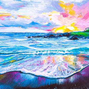 Maui Watercolor Reflections Ocean Sunrise Hawaii Black Sand Beach Road ...