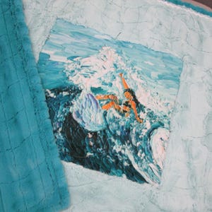 Surfer Girl Fabric Quilt Block Extreme Surfing Rip Curl Ocean Wave ...