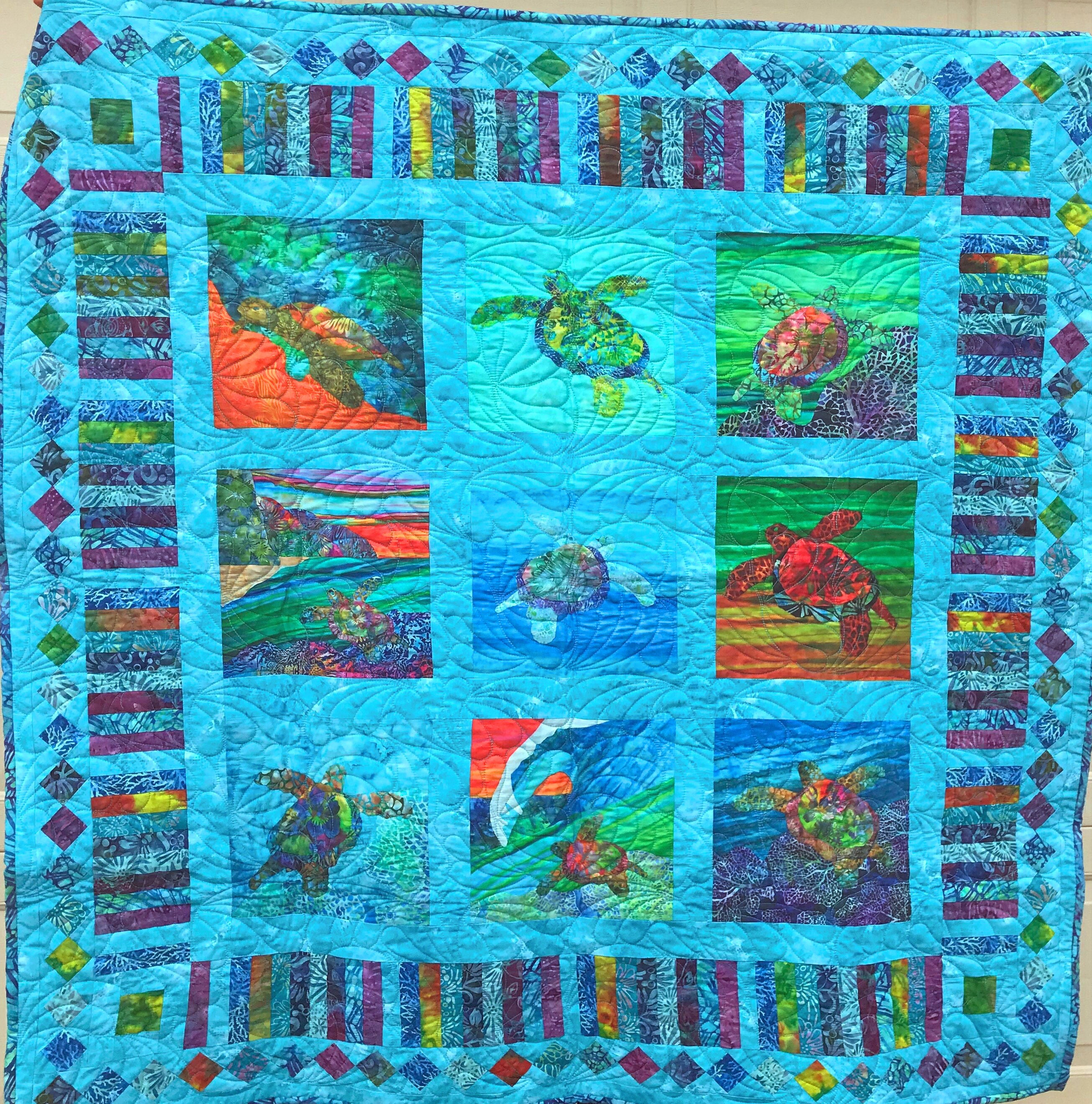 Sea Turtle Green Fabric Panel Ocean Purple Reef Batiks Beach | Etsy