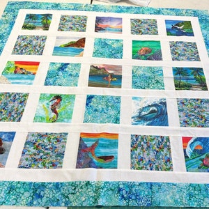 Surf's up Wave Fabric Quilt Panel Ocean Water Seashore Tropical Beach ...