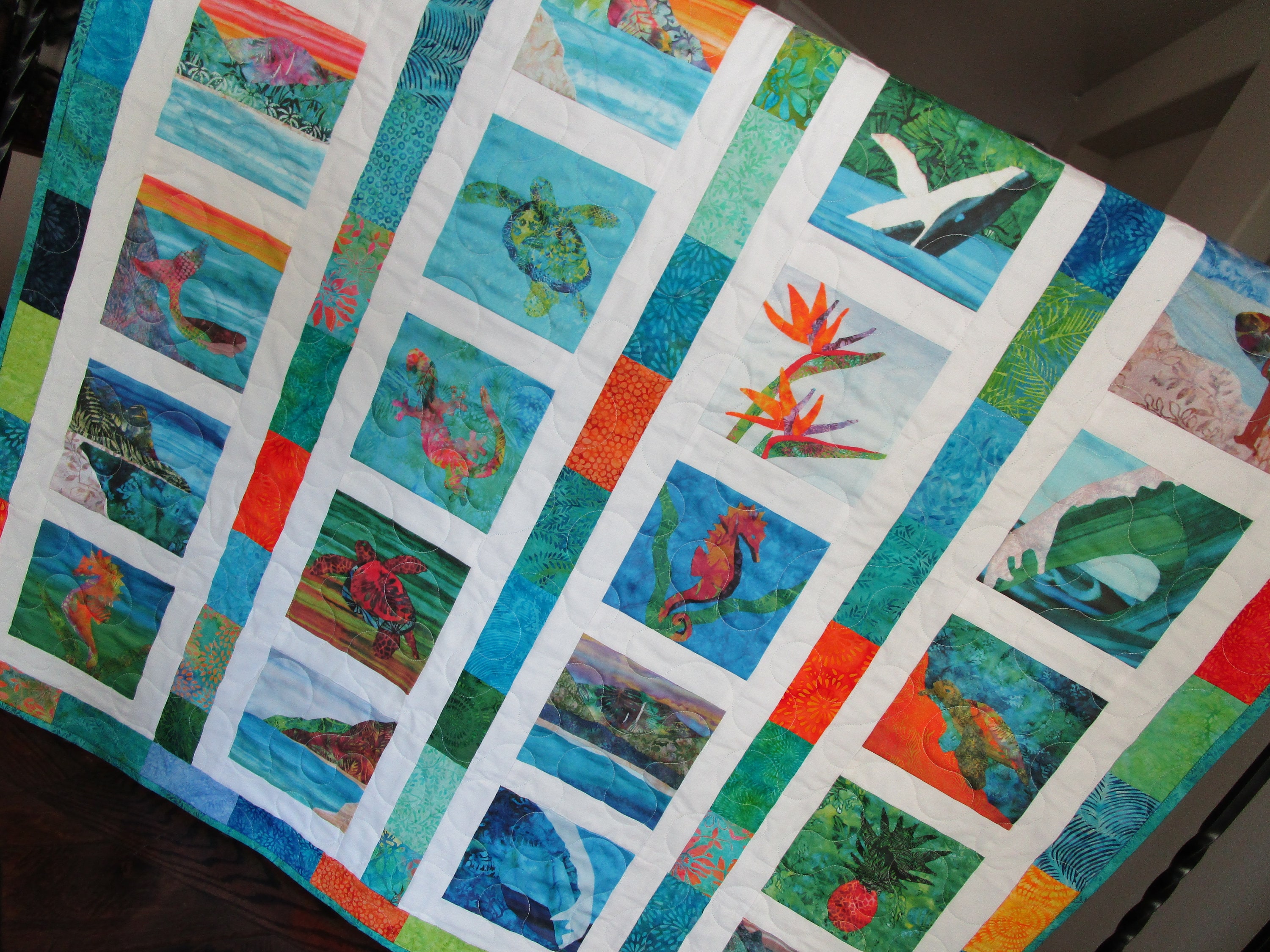 CLOSEOUT SALE Fabric Quilt Square Tropical Beach Hawaiian Block Sea ...