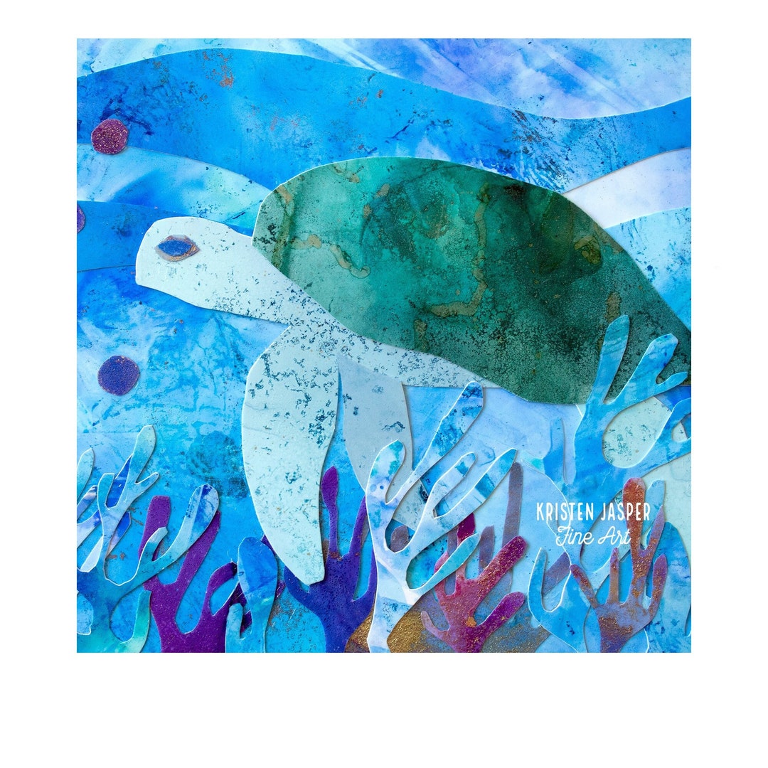 Sea Turtle Fabric Quilt Panel Tropical Reef Ocean Water Coastal Green ...
