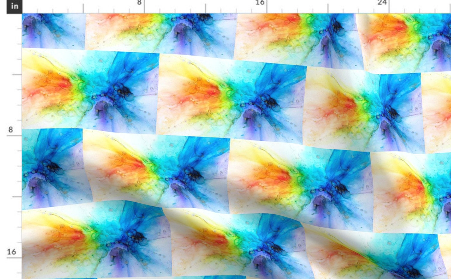 WATERCOLOR RAINBOW Fabric Quilt Square Panel By The Yard ~ Alcohol Ink ...