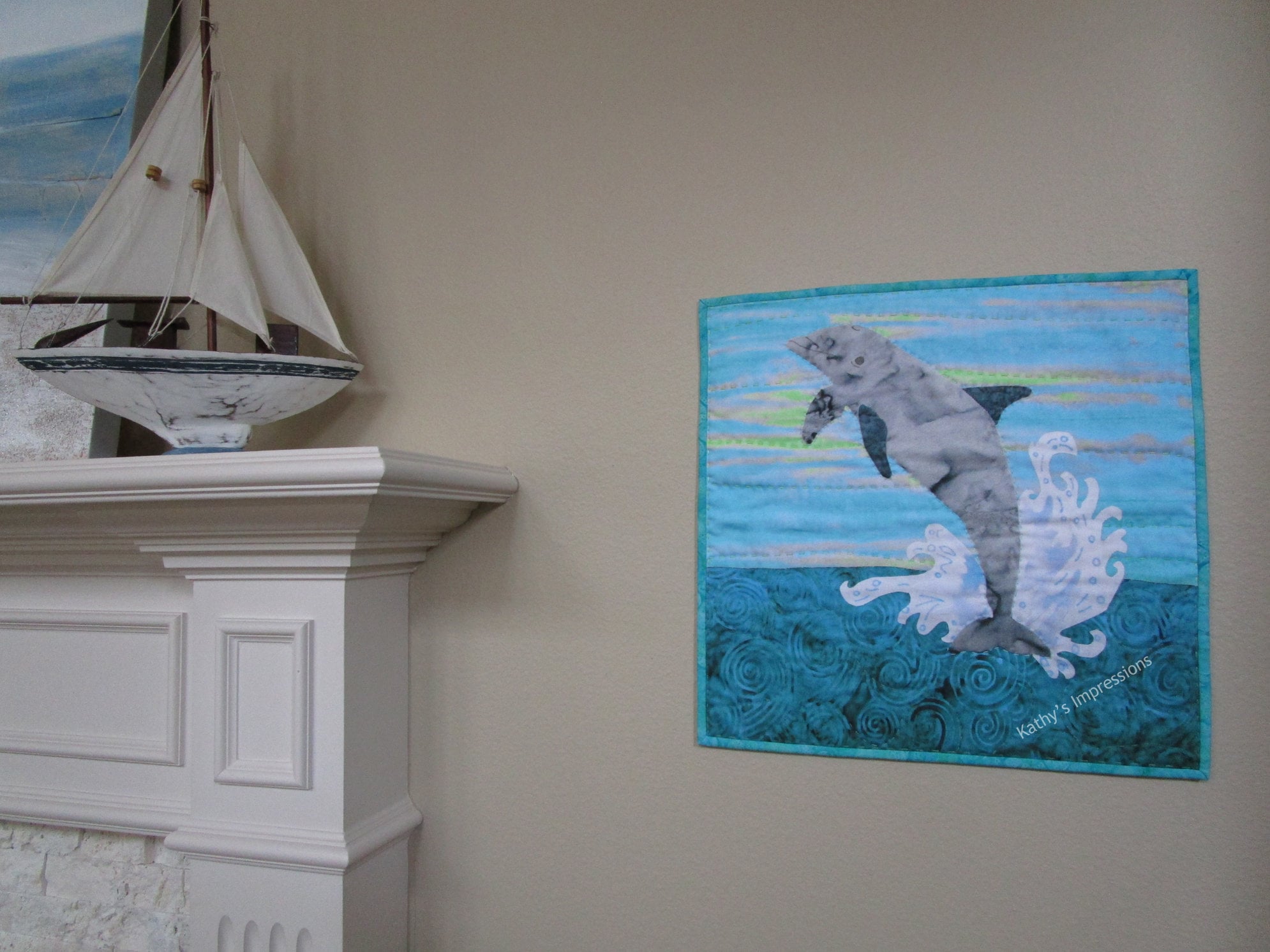 Dolphin Fabric Art Quilt Wall Hanging or Pillow Cover~ Coastal Dolphin ...