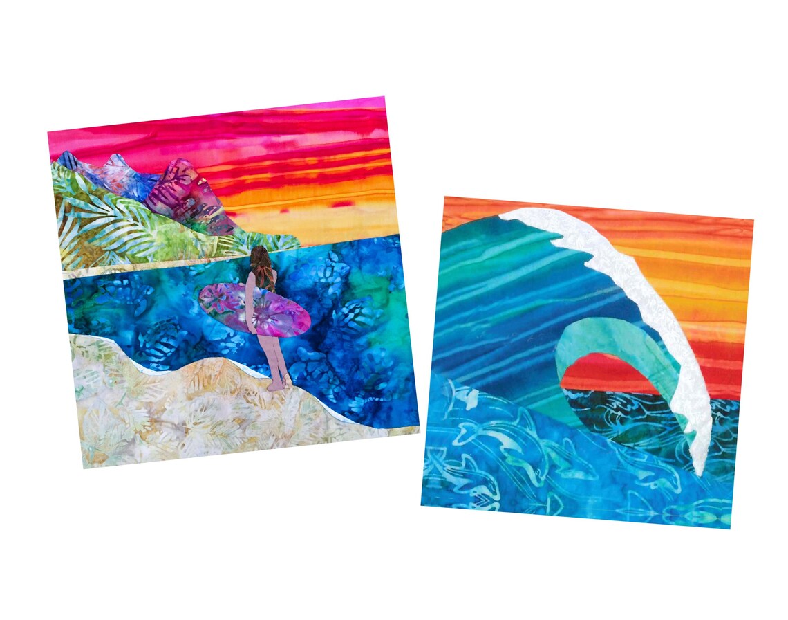Bali Hai Beach Babe Surfboard Watercolor Sunset Sky Surfer Girl Fabric ...