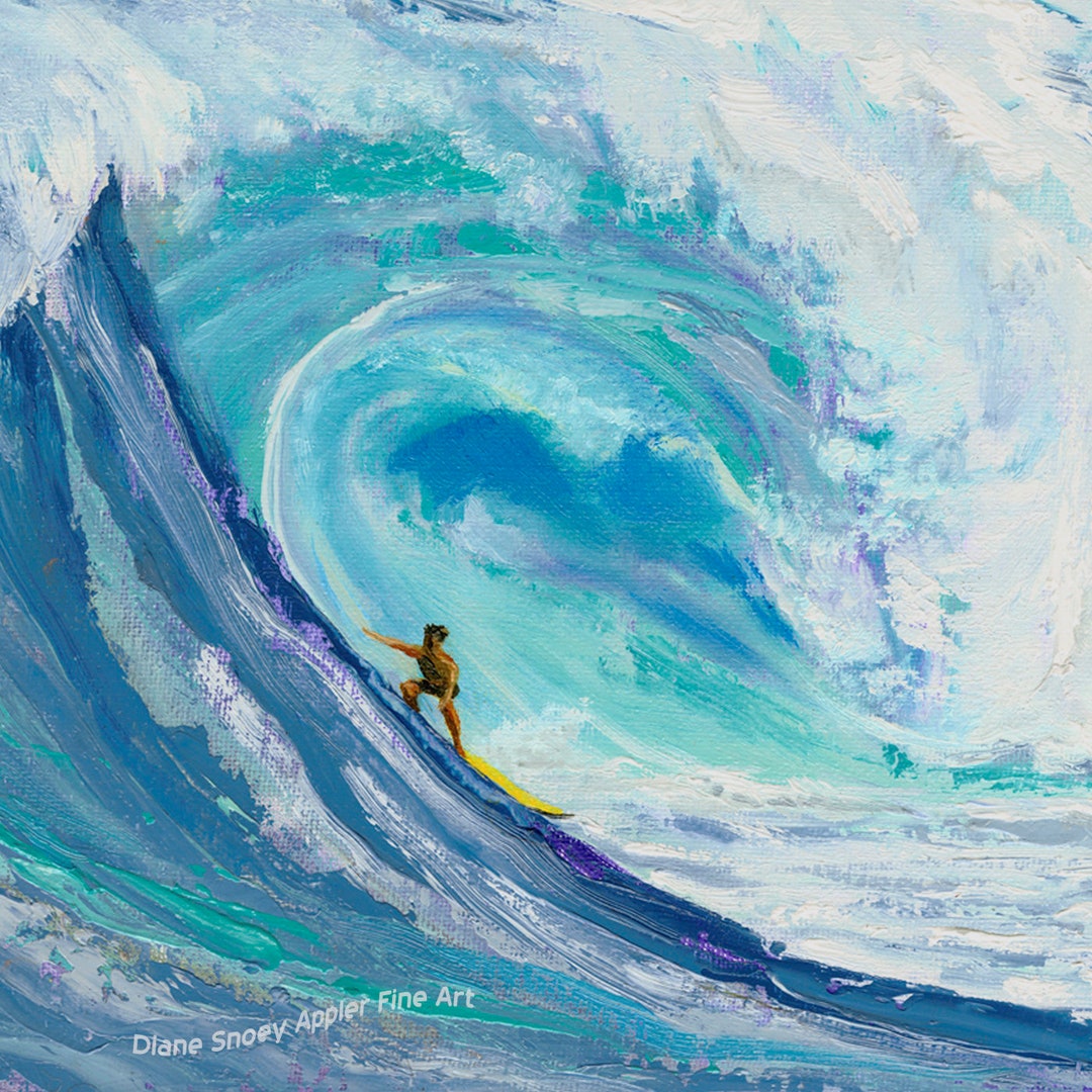 Surfer Ocean Wave Big Kahuna Surf's up Beach Fabric Quilt Square Panel ...