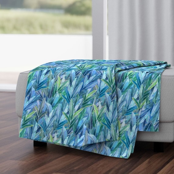 Luxurious Blue Green Tropical Leaves Soft Velvet Throw Blanket - Etsy