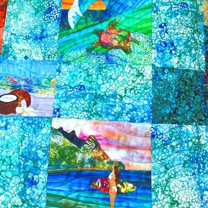 Sea Turtle Fabric Panel Quilt Square Ocean Wave Coastal Surf Beach ...