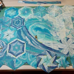 Surfer Ocean Wave Big Kahuna Surf's up Beach Fabric Quilt Square Panel ...