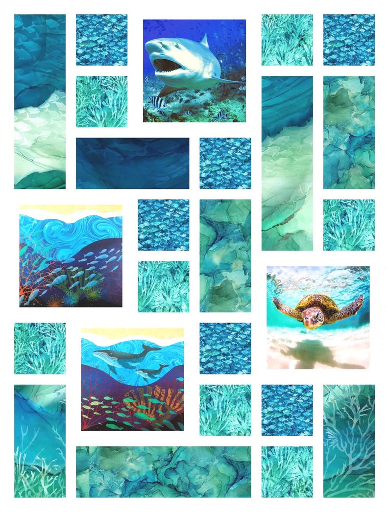 Underwater Sea Turtle Swimming Torpedo Fabric Quilt Block Green ...