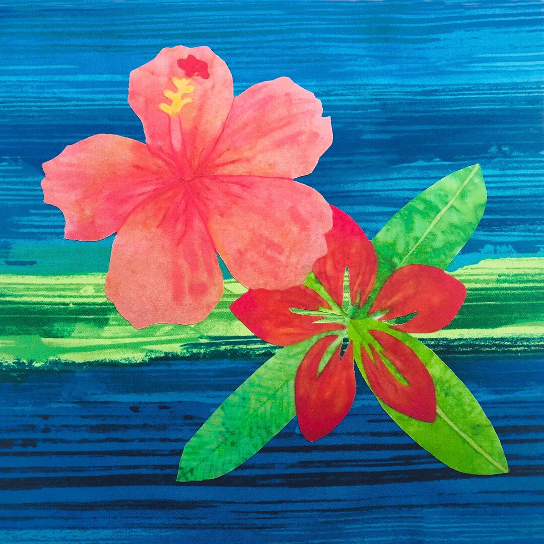 Tropical Hibiscus & Plumeria Fabric Quilt Square Hawaiian - Etsy