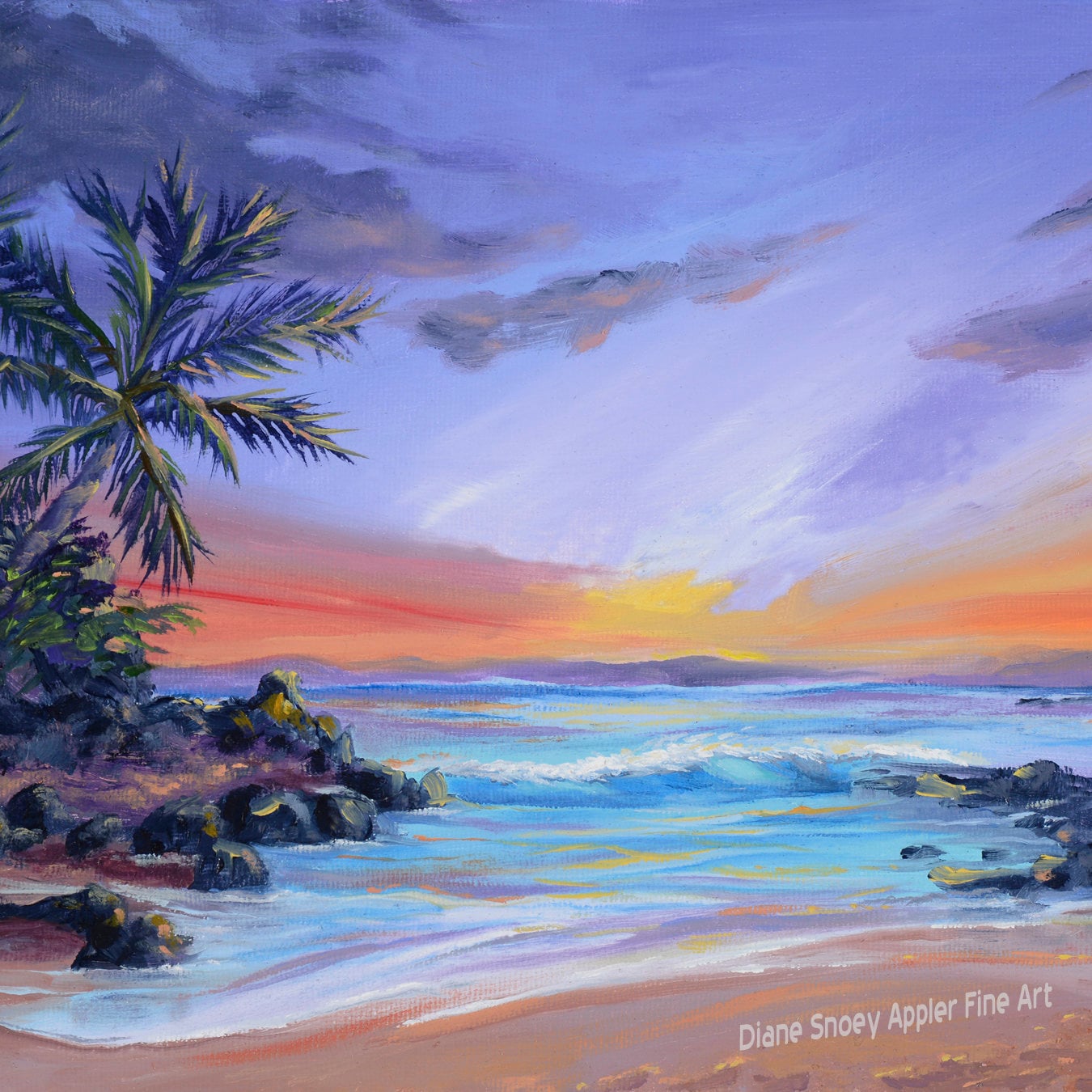 Magic Hour Secret Beach Sunset Fabric Quilt Square Panel Maui Hawaii ...