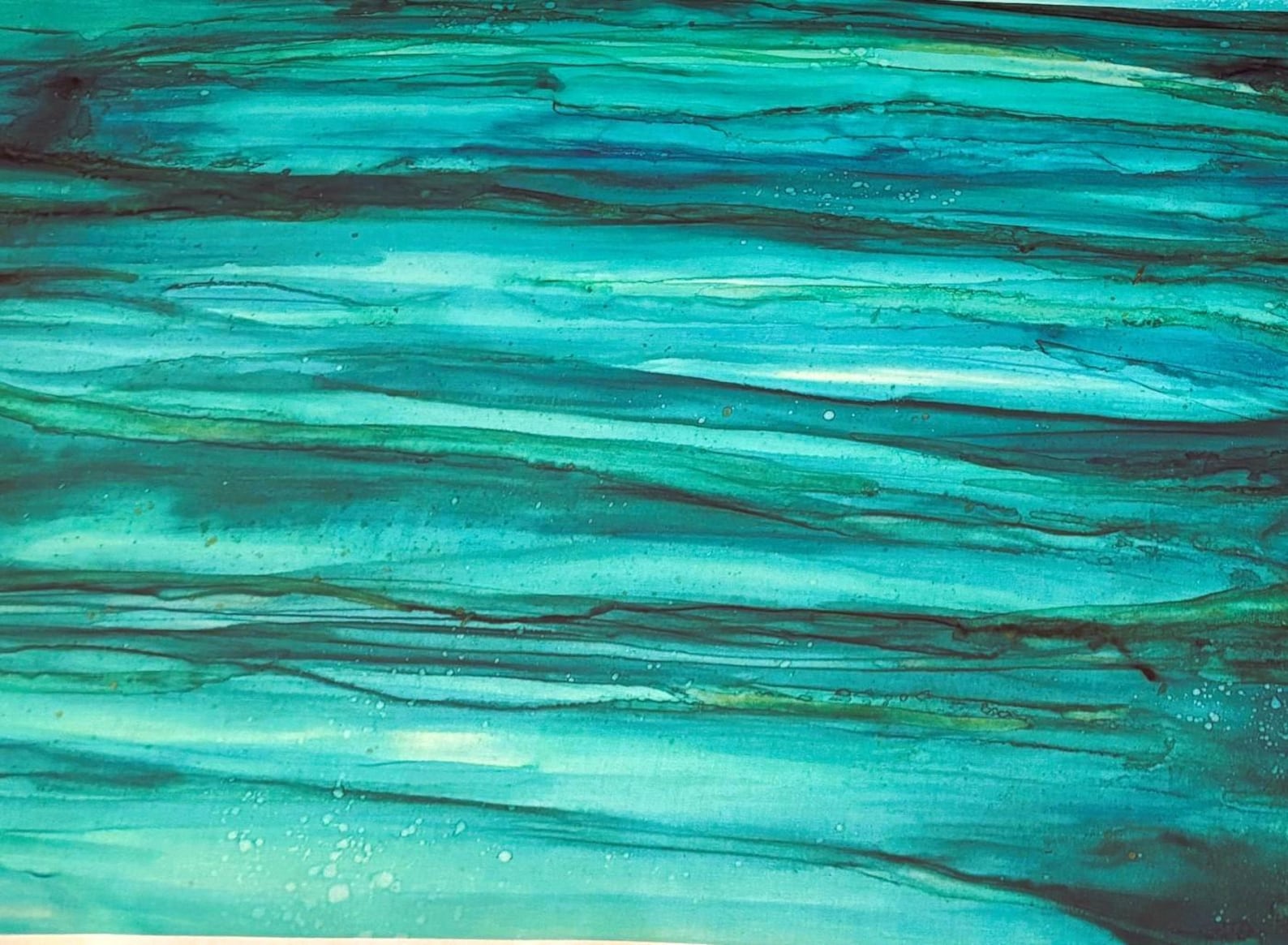 Beach Watercolors Turquoise Green Blue Ocean Water Cotton Fabric Quilt ...