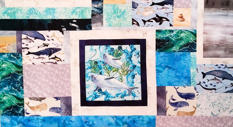 Beluga Whale Watercolor Ocean Fabric Quilt Square Block Coastal Under ...
