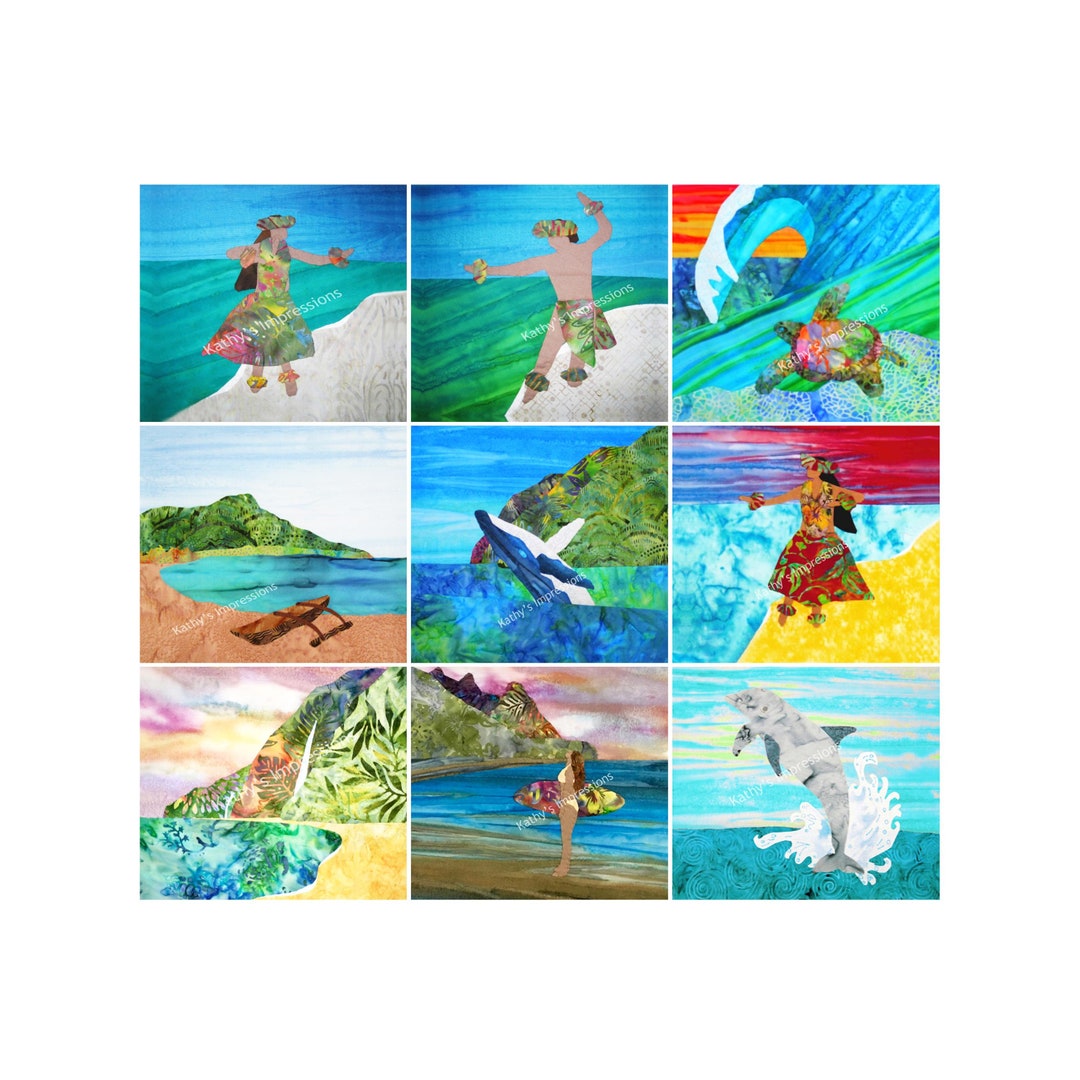 Hawaiian Fabric Wholecloth Hula Dancer Sea Life Beach Whale Dolphin ...