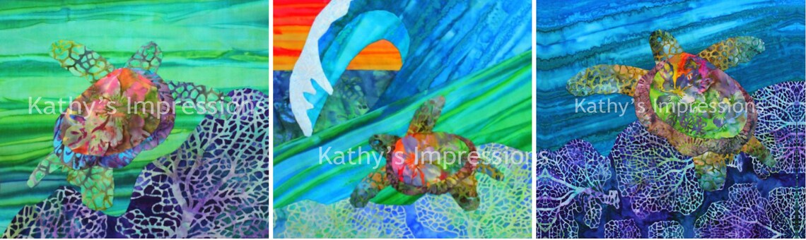 Sea Turtle Green Fabric Panel Ocean Purple Reef Batiks Beach Coastal ...