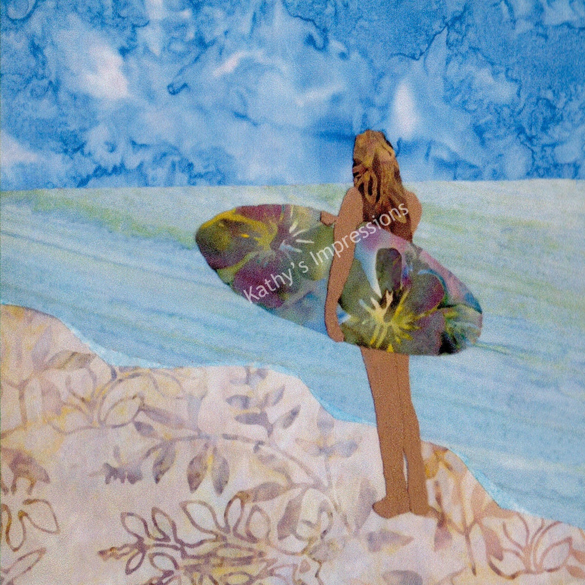 SALE Surfer Girl Beach Tropical Hawaii Ocean Surfboard Fabric Quilt ...